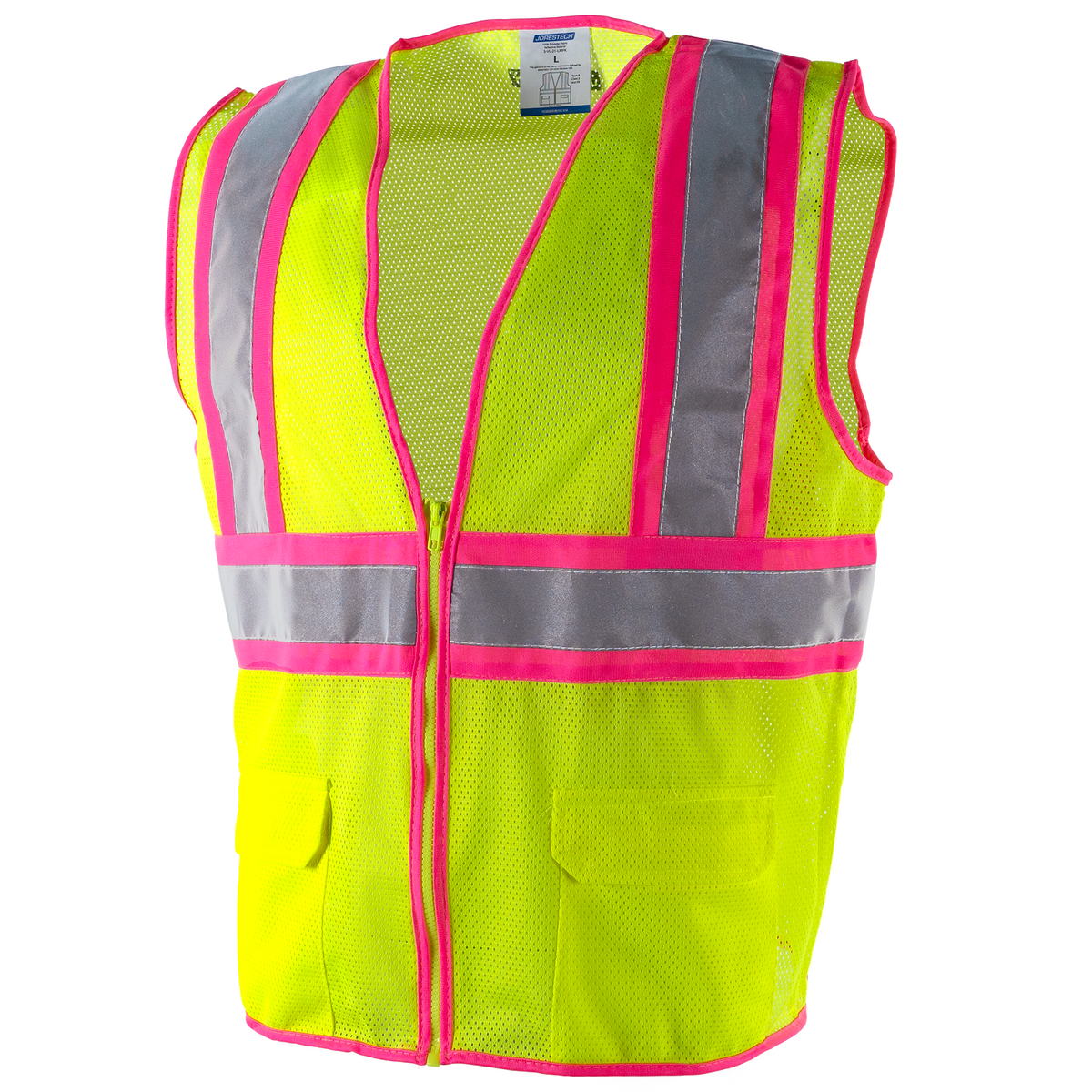 Hi Vis Mesh Safety Vest with Pink Contrasting Strips and Reflective Ta ...